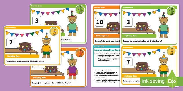 EYFS Maths Representing Numbers Chilli Challenges: Birthday Bear