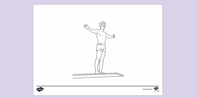 Diver on Diving Board Jump | KS1 Colouring Sheets | Twinkl