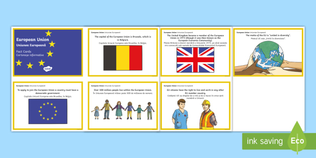 European Union Fact Cards English/Romanian (teacher made)