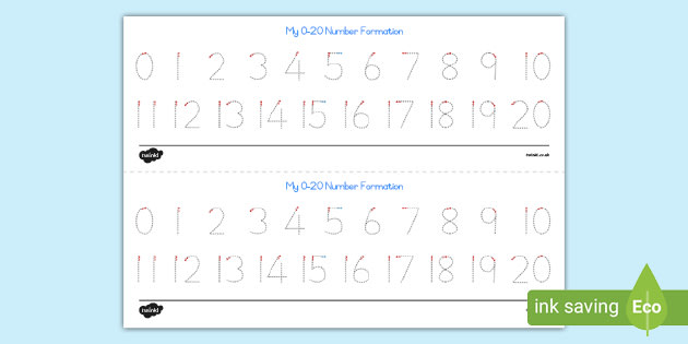 Number Writing Practise | Number formation 0-20 strips