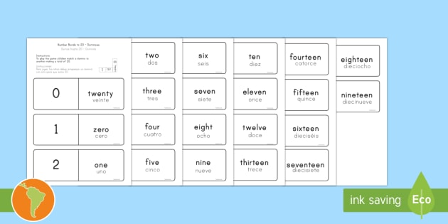 Number Bonds to 20 Dominoes English/Spanish - Number Bonds to 20 Dominoes
