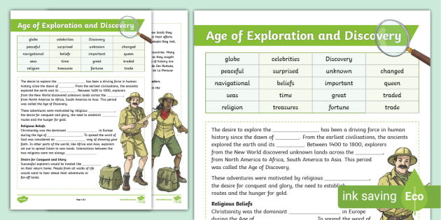 FREE! - Age of Exploration and Discovery Cloze Activity