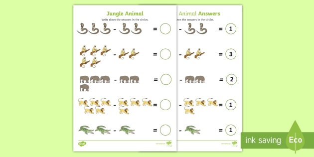 * NEW * Jungle Animal Themed Subtraction Activity Sheet