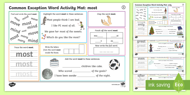 Year 2 Common Exception Word Activity Mat Pack 3