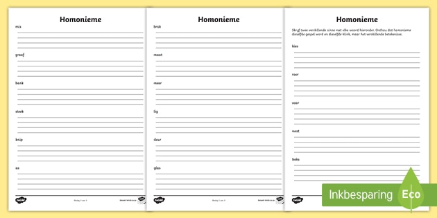 Homonieme Skryfaktiwiteit (teacher made)