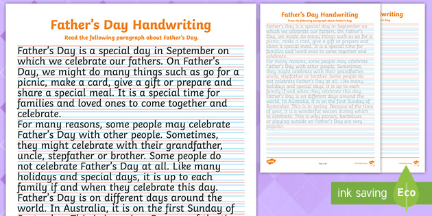 Father's Day Handwriting Worksheet - English (teacher made)