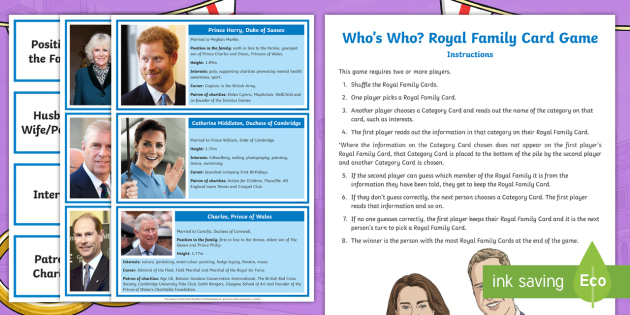 KS2 Who's Who? Royal Family Card Game
