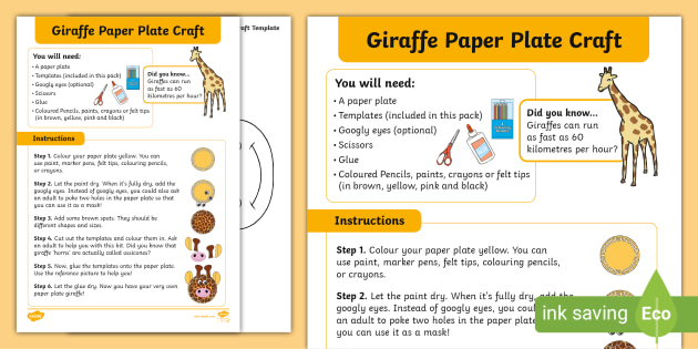 FREE! - Giraffe Paper Plate Mask Craft Activity