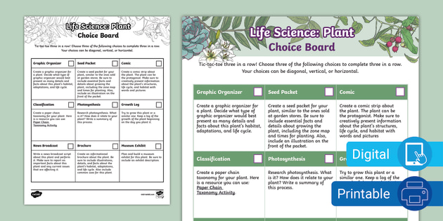 Life Science: Plant Choice Board (Teacher-Made)