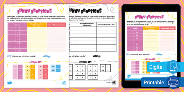 Missing Numerator or Denominator Worksheet | Sixth Grade