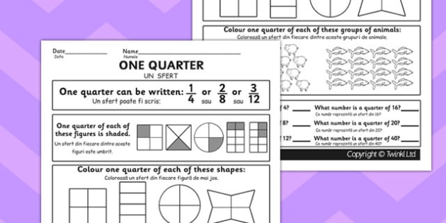 Fractions Quarter Worksheets | twinkl.co.uk