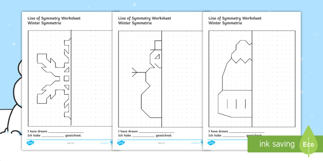 Winter Themed Symmetry Worksheet / Worksheets English/German