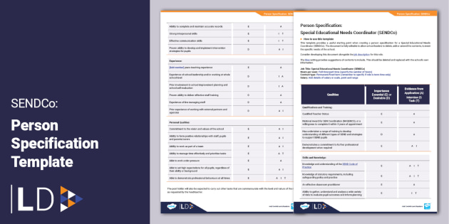 Leaders - SENDCo: Person Specification Template