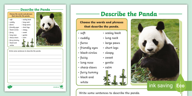 Describe the Panda Writing Worksheet,panda (teacher made)
