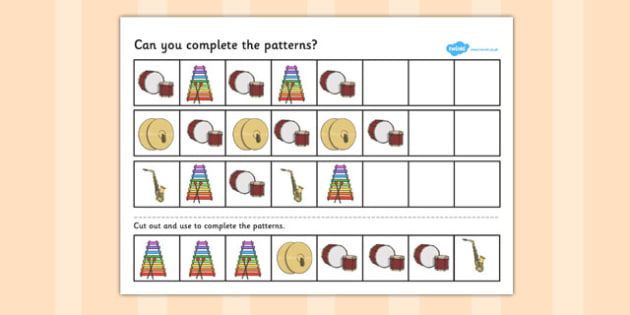 Musical Instrument Complete the Pattern Worksheet - pattern