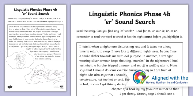 er Sound Worksheet - NI Phase 4b Phonics (teacher made)