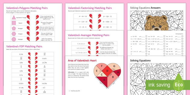 Valentine's Day Maths Activity Pack - Colouring, Area, Matching
