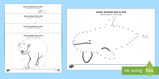 Arctic Animals Dot to Dot Worksheet / Worksheets English/Polish