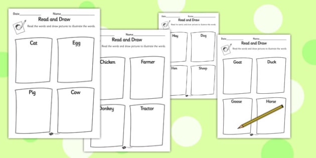 Farm Themed Read and Draw Worksheet (teacher made)