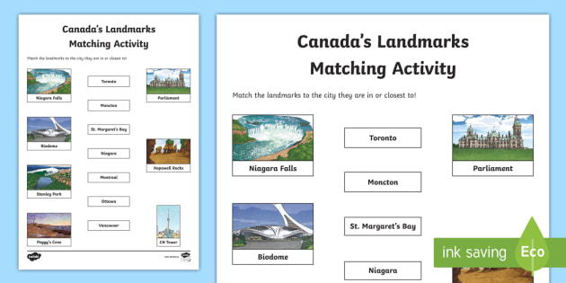 Canadian Landmarks | Word and Picture Matching Worksheet