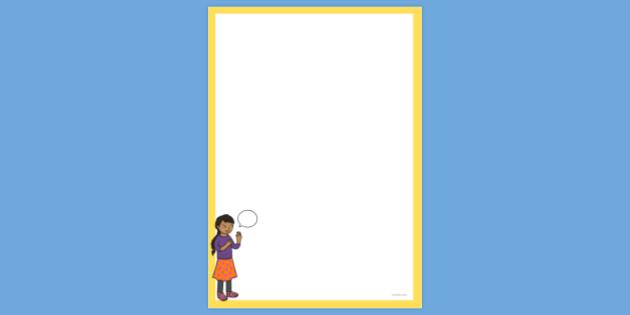 FREE! - Girl Talking with Speech Bubble Page Border | Page Borders | Twinkl