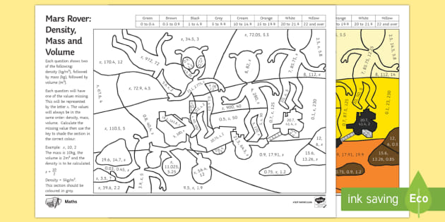 * NEW * Mars Rover: Density, Mass and Volume Color by Number