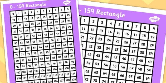 0 to 159 Number Rectangle