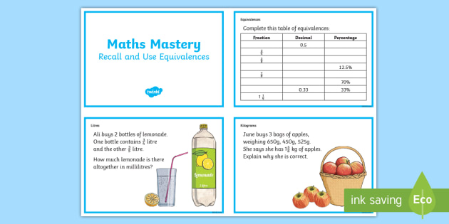 Year 6 Fractions Recall and Use Equivalences Maths Mastery Activities
