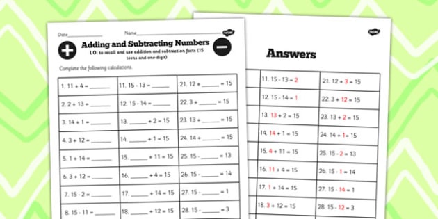 Number Facts to 15 Worksheet Teens Add One Digit