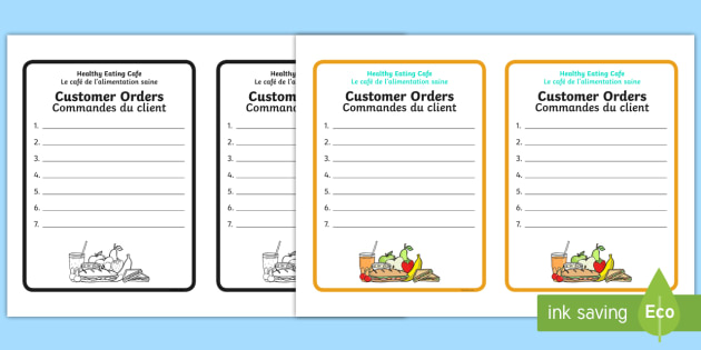 Healthy Eating Cafe Role Play Order Forms English/French
