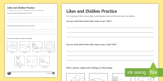 Likes and Dislikes Practice Worksheet / Worksheet