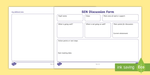 SEN KS1/KS2 Meeting Discussion Form