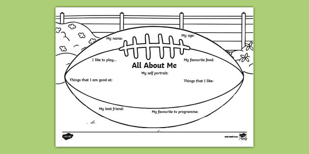 All About Me American Football Themed Worksheet
