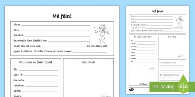 Mé Féin - Sárlaoch Bileog oibre (teacher made)