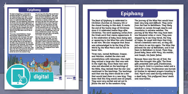 Fifth Grade Epiphany Reading Comprehension Activity