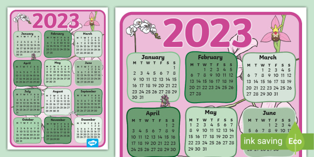 FREE! - Orchid Themed 2023 Wall Calendar (teacher made)