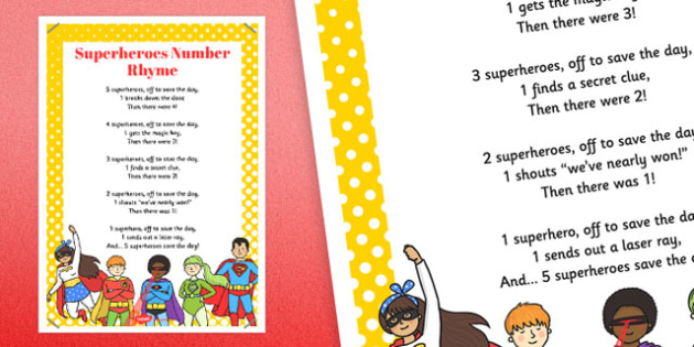 Superheroes Number Rhyme Poster