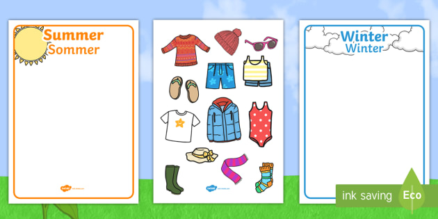 Winter and Summer Clothes Sorting Activity English/German