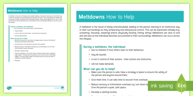 Meltdowns How to Help Information Sheet (teacher made)