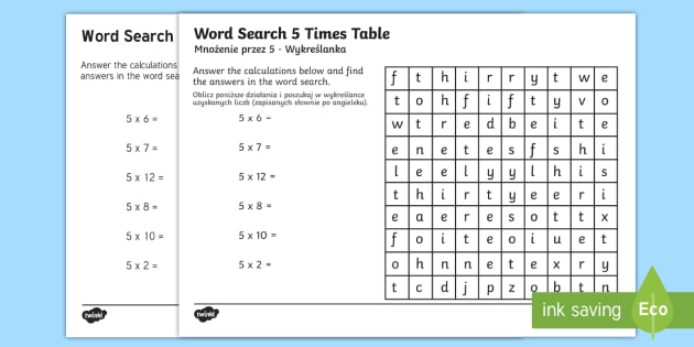 Multiplication 5 Times Tables Word Search Worksheet / Worksheet English ...