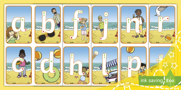 Summer-Themed A-Z Letter Formation Tracing Cards