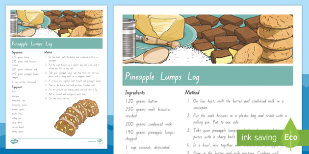 Treaty Treat Pineapple Lumps Lolly Log Recipe (teacher made)
