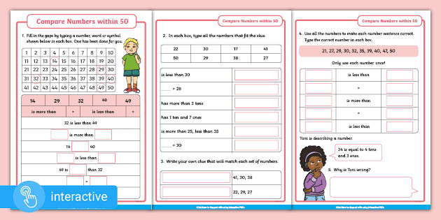 👉 Interactive PDF Y1 WRM Compare Numbers within 50 👉 Interactive PDF Y1 WRM Compare Numbers within 50