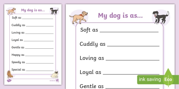 My Dog Simile Poem Writing Template (teacher made)
