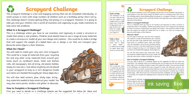 Recycling Scrapyard Challenge Activity (teacher made)
