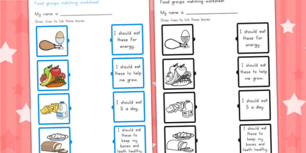 Food Group Matching Activity Worksheet