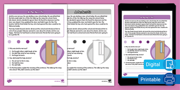Second Grade A Perfect Fit Reading Passage Comprehension Activity