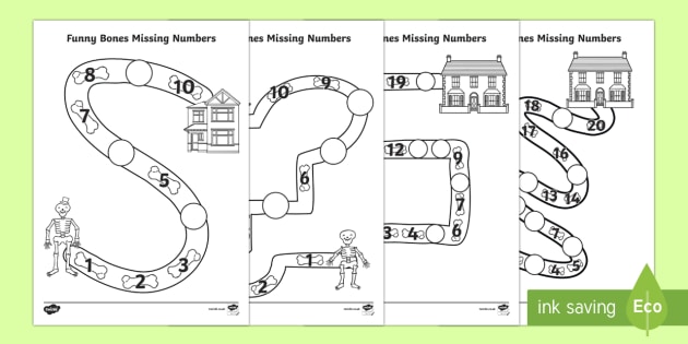 Funny Bones Missing Numbers Worksheet / Activity Sheet