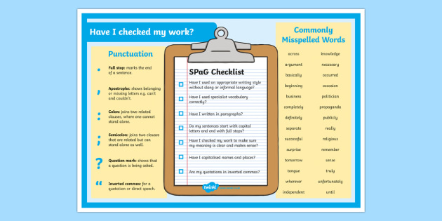 SPaG Checklist Placemat (teacher made)