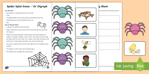 Spider Splat 'ch' Blends Game (teacher made)